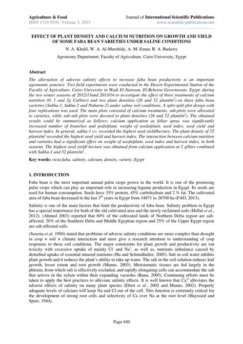 Pdf Effect Of Plant Density And Calcium Nutrition On Growth And Yield Of Some Faba Bean