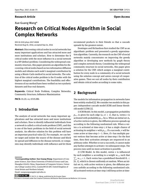 Pdf Research On Critical Nodes Algorithm In Social Complex Networks