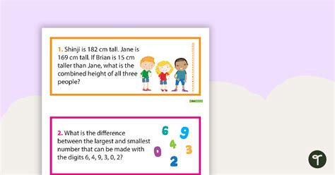 Maths Word Problem Cards Addition And Subtraction Middle Primary Teach Starter