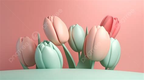 파스텔 배경에 대해 최소한의 3d 장면 튤립 렌더링 고립 된 꽃 아름다운 꽃들 튤립 배경 배경 일러스트 및 사진 무료