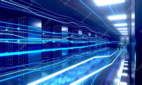 Premium Photo Digital Information Flow Through Data Center With Many
