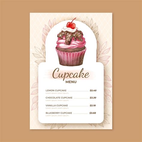 Premium Vector Watercolor Cupcake Menu Menu Template Design