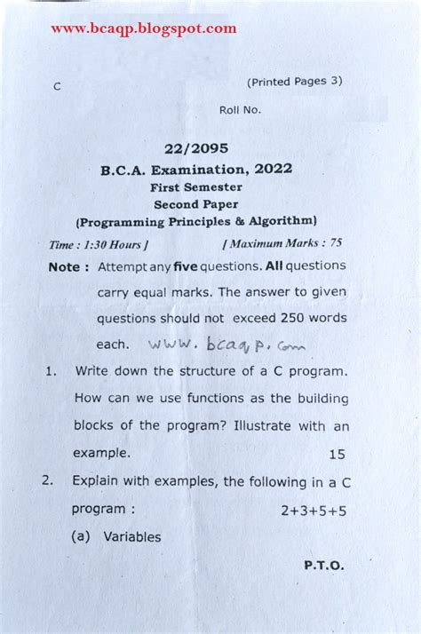 Solved Question Paper Mgkvp Bca I Sem 2022 Programming Principle