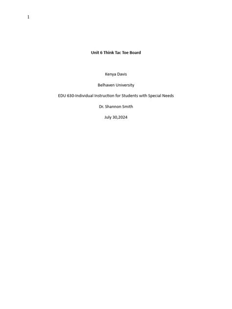 Unit Six Tic Tac Toe Assignment Pdf Cognition Cognitive Science