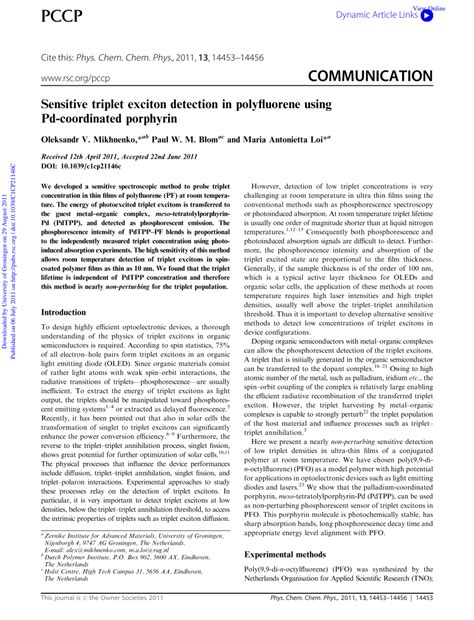 Pdf Sensitive Triplet Exciton Detection In Polyfluorene Using Pd