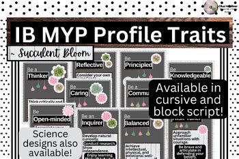 IB MYP Learner Profile Traits Cursive Posters PDF Succulent Bloom Chic