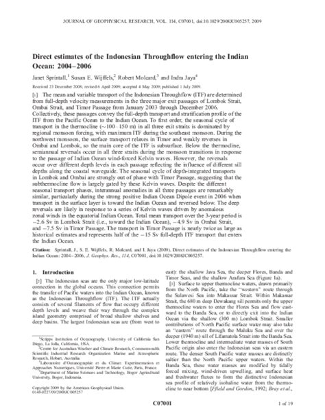 Pdf Direct Estimates Of The Indonesian Throughflow Entering The Indian Ocean 2004 2006