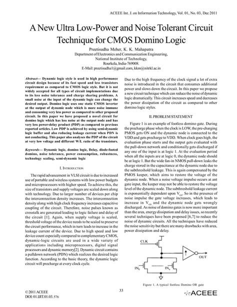 A New Ultra Low Power And Noise Tolerant Circuit Technique For Cmos Domino Logic Pdf