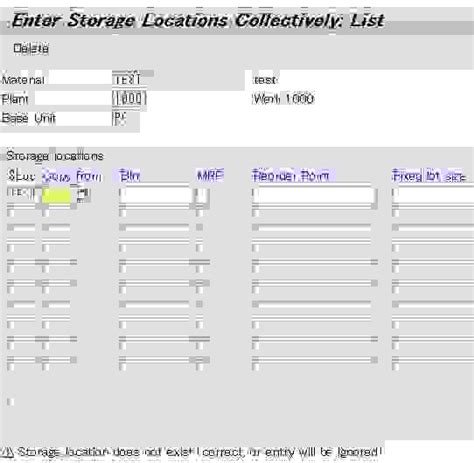 storage location does not exist correct or entry will be ignored generated