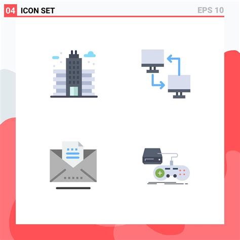 set of 4 vector flat icons on grid for city copy building mobile email editable vector design