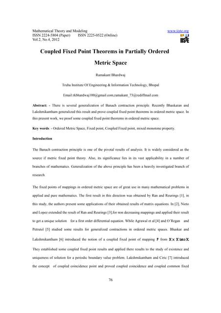 Upled Fixed Point Theorems In Partially Ordered Metric Space Pdf