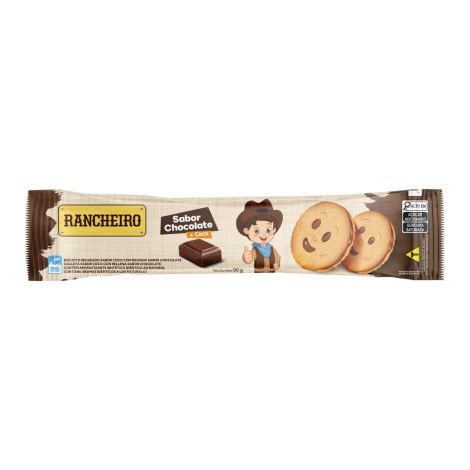 Biscoito Recheado Rancheiro Chocolate Com Coco 90g Caixa 30x90g Mr
