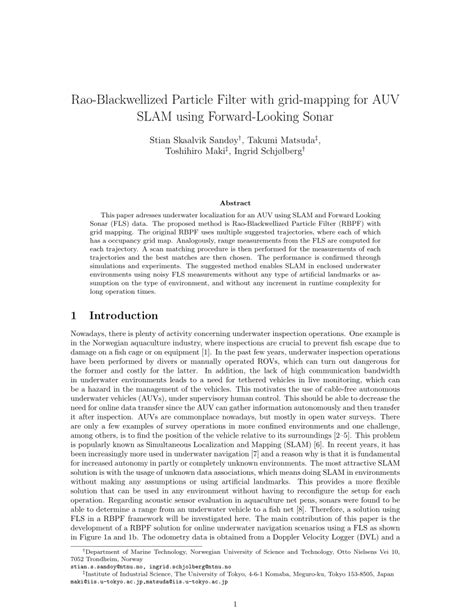 pdf rao blackwellized particle filter with grid mapping for auv slam using forward looking sonar