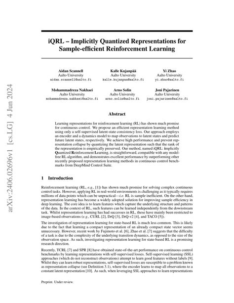 Pdf Iqrl Implicitly Quantized Representations For Sample Efficient Reinforcement Learning