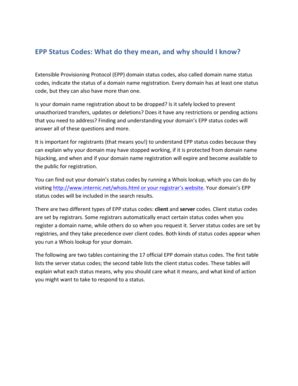 Fillable Online Icann EPP Status Codes What Do They Mean And Why Should I Icann Icann