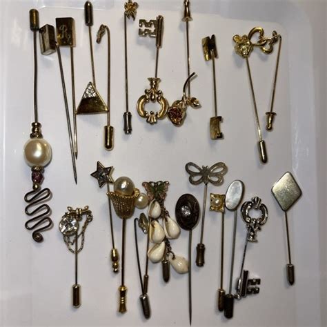 Vintage Rare Stick Pin Lot Gold Tone Silver Tone 23 Pins Beautiful Ebay