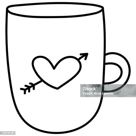 손으로 그린 머그잔 차 또는 코코아 또는 커피와 하트와 화살 낙서 벡터 일러스트 레이 션 0명에 대한 스톡 벡터 아트 및 기타