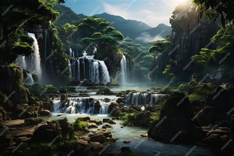 Premium Ai Image The Waterfall Jungle A Landscape Of Infinite Plants
