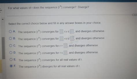 solved for what values of r does the sequence {rn} converge