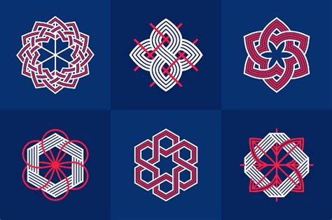 추상 기하학적 선형 기호 벡터 세트 로고 생성을위한 그래픽 디자인 요소 얽힌 선 빈티지 스타일 아이콘 컬렉션 개념에 대한 스톡 벡터 아트 및 기타 이미지 Istock