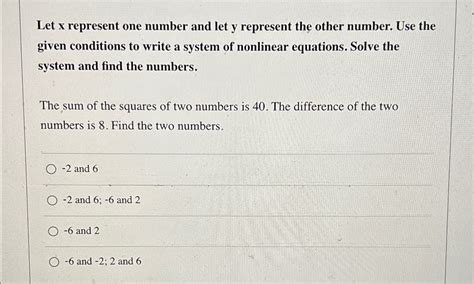 solved let x ﻿represent one number and let y ﻿represent the