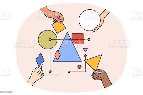 기하학적 모양을 연결하는 다양한 인력 팀 팀워크에 대한 스톡 벡터 아트 및 기타 이미지 팀워크 건설 산업 건축물 Istock