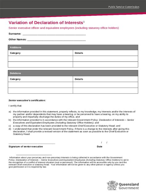 Declaration Of Interests Senior Executives And Equivalent Doc Template Pdffiller