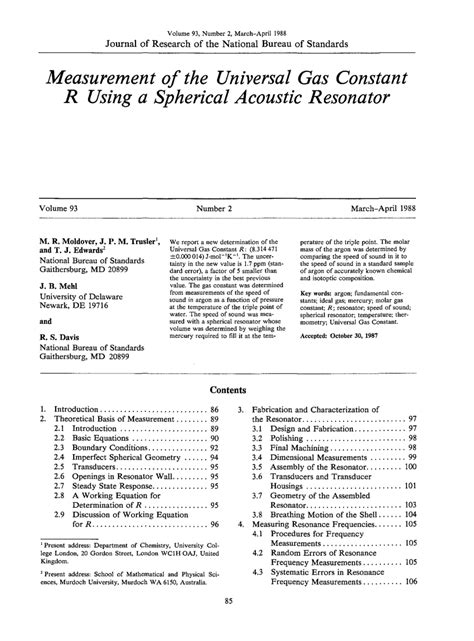 Pdf Measurement Of The Universal Gas Constant R Using A Spherical