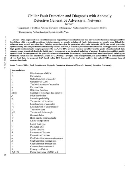 Pdf Chiller Fault Detection And Diagnosis With Anomaly Detective Generative Adversarial Network