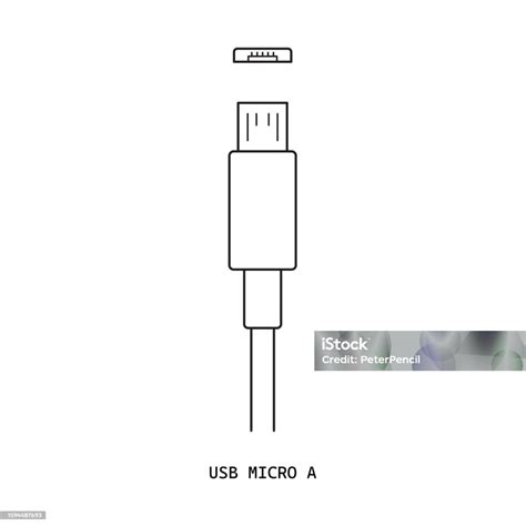 Usb Micro A Cable Connector Vector Icon Drawing Illustration Isolated On White Background Stock