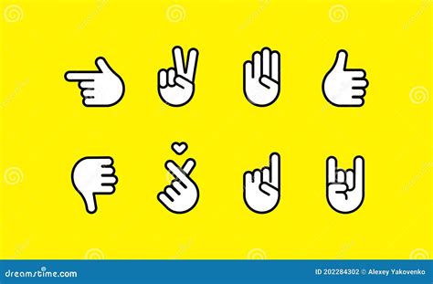 Hand Gestures And Sign Language Line Icon Set Vector On Isolated Background Stock Vector