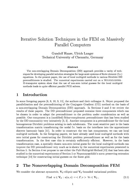 Pdf Iterative Solution Techniques In The Fem On Massively Parallel Computers Gundolf Haase