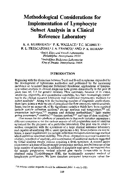 Pdf Methodological Considerations For Implementation Of Lymphocyte Subset Analysis In A