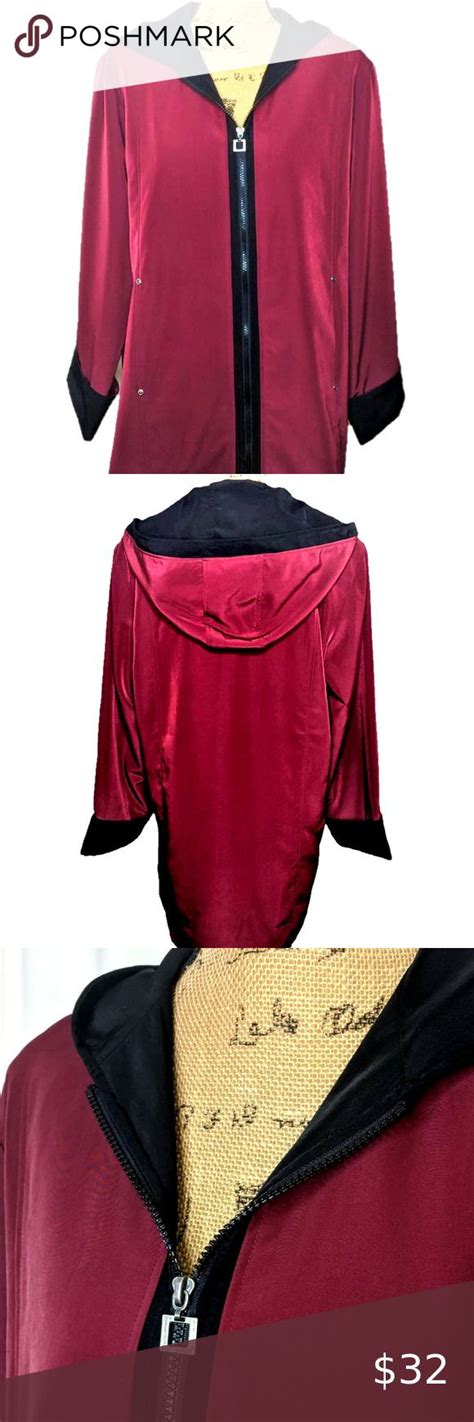 Misty Harbor Hooded All Weather Zip Up Lined Burgundy Wine Black Cuffed