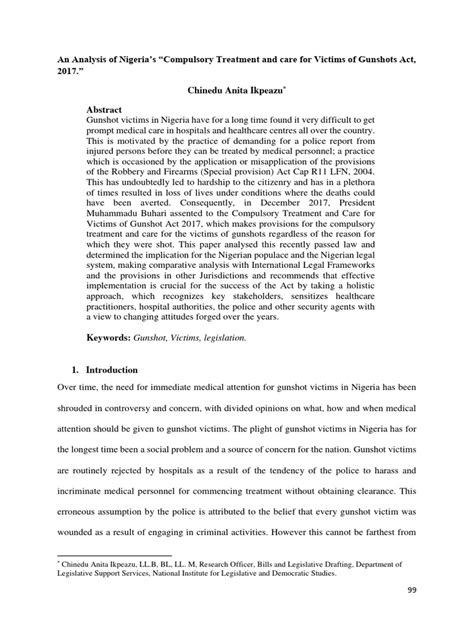 An Analysis Of Nigeria S Compulsory Treatment And Care For Victims Of Gunshots Act Pdf
