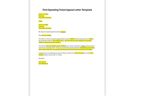First Speeding Ticket Appeal Letter Template Appeal Letter Template