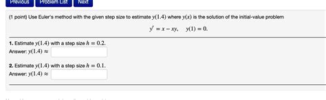 solved previous problem list next 1 point use euler s