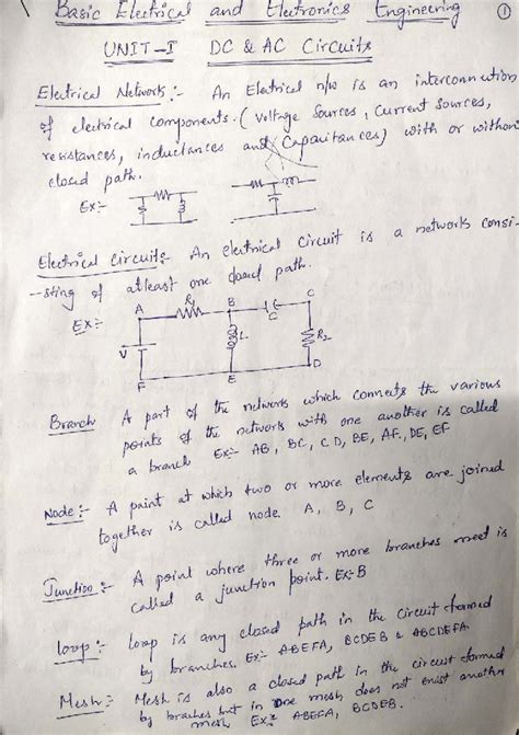 Bee 1 Dc And Ac Circuits And Electrical Networks Notes Studocu