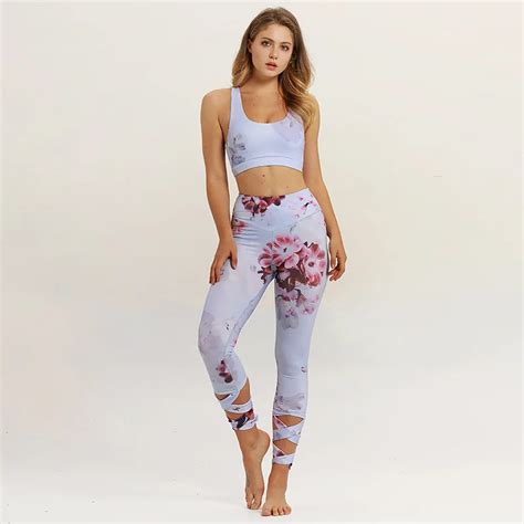 Gxqil Bandage Yoga Set Flower Printed Gym Clothing Woman Sportswear Dry