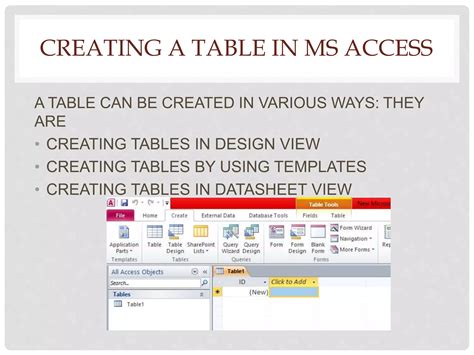 Creating A Table In Ms Access PPTX