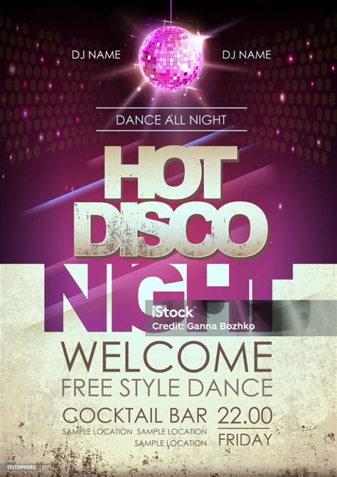 디스코 공 배경입니다 오픈 스페이스 배경에 뜨거운 디스코 밤 파티 포스터 고풍스런에 대한 스톡 벡터 아트 및 기타 이미지 고풍스런 그런지 이미지 기법 나이트클럽