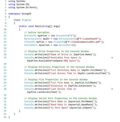 C Code For Using DriveInfo DirectoryInfo FileInfo And SerialPort