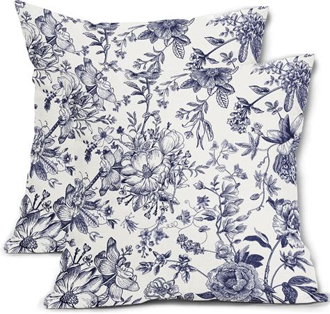 Blue Flowers Pillow Covers 20x20 Inch Set Of 2 Blue And White Floral