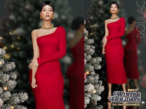 The Sims Resource Silk Asymmetric Dress DO0151