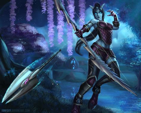 4k Night Purple Horns Blue Eyes Bow Draenei Stars Fighting