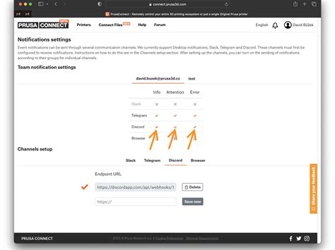 Prusa Connect Discord Notifications Setup Prusa Knowledge Base
