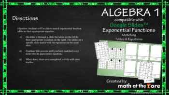 Exponential Functions Matching Tables Equations GOOGLE Slides