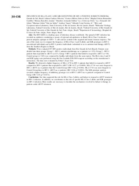Pdf 30or Influence Of Hla Class I And Kir Genotypes On Hiv1 Positive Subjects From Rio Grande
