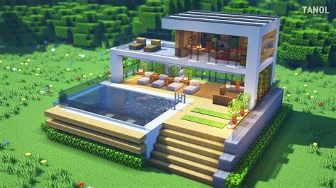 ⚒️ Minecraft How To Build A Modern House With Swimming Pool마인크래프트 건축 수영장이 있는 모던 하우스