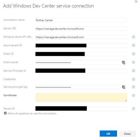 service connection docs missing guidance on service principal id et al
